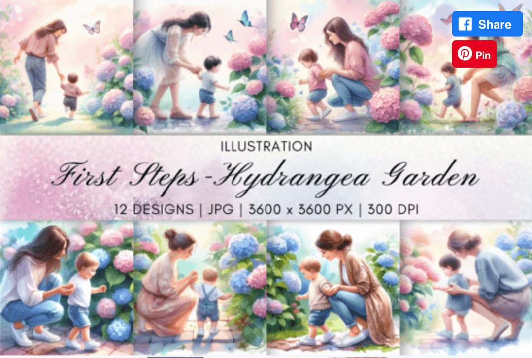 Baby First Steps Png Hydrangea Garden Png Hydrangeas Watercolor Clipart ...