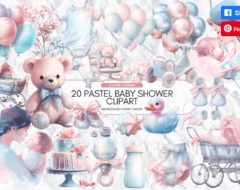 103 Sweet Baby Girl Teddy Bear Clipart Bundle Watercolor Baby Shower ...