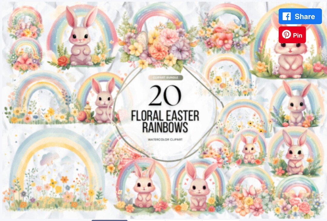 Floral Easter Rainbows Clipart 20 Floral Easter Cliparts Watercolor ...