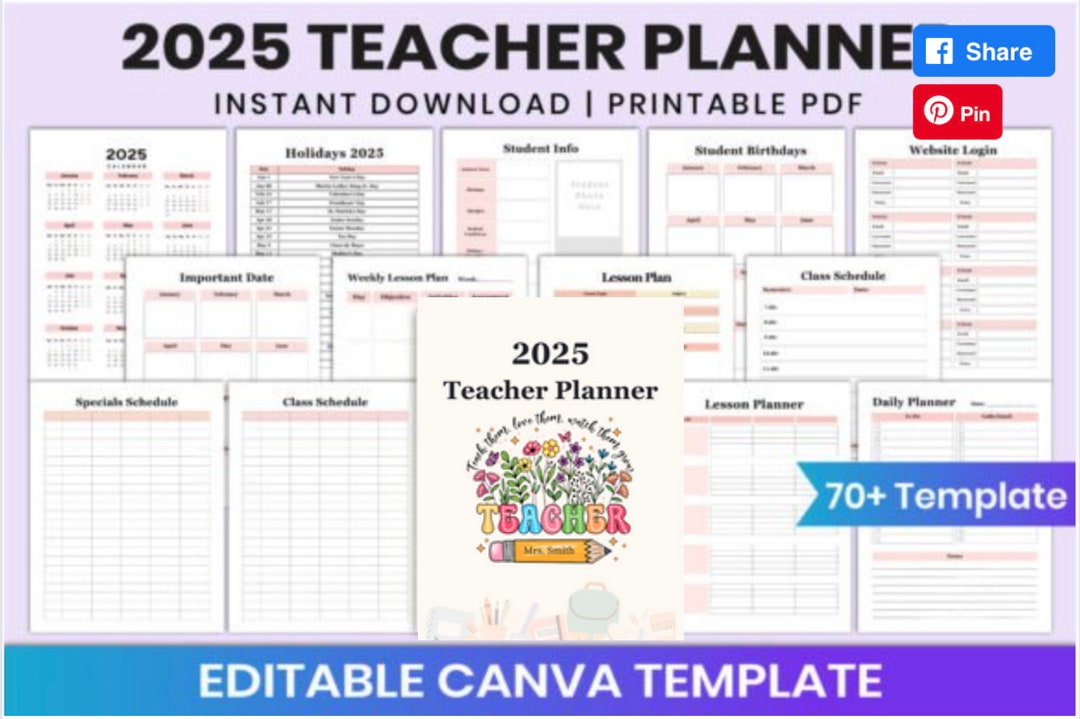 2025-2026 Teacher Planner for Canva Template 2025-2026 Dated Digital ...