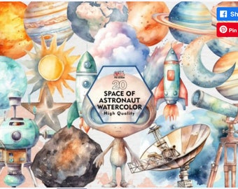 Watercolor Space Clipart, Astronaut Nursery Clipart, Bundle, Astronaut ...