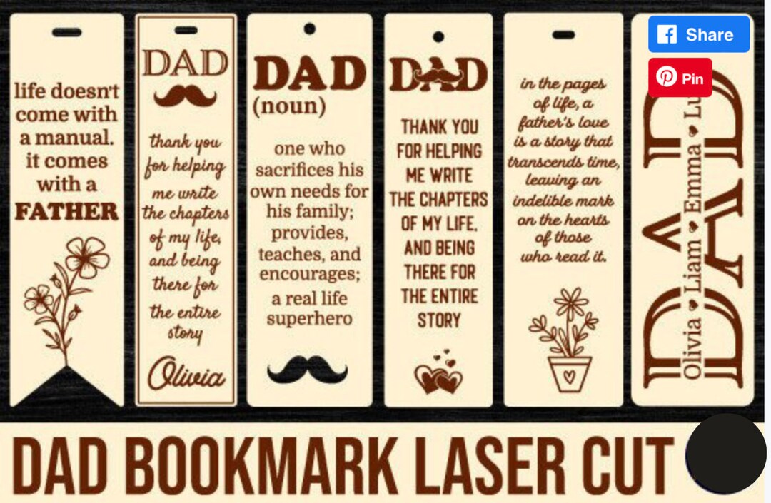 Dad Bookmark Laser Cut Bundle Father Padre Bookmark Collection ...
