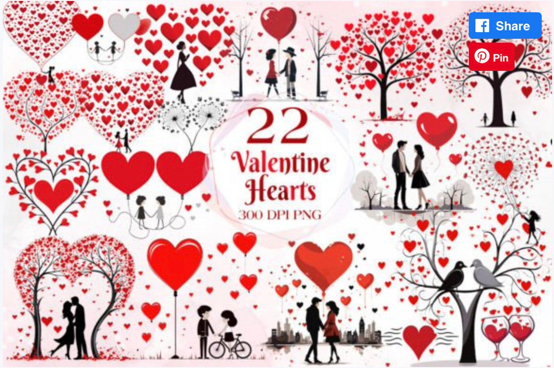 2D Valentien's Day Hearts Clipart Bundle 22 Png Bundle Sweet Valentine ...