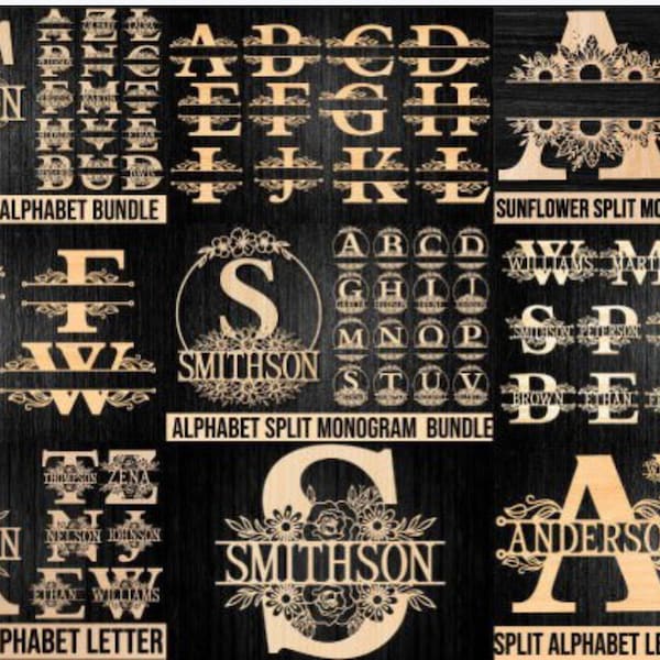 Split Monogram Alphabet Svg - Etsy