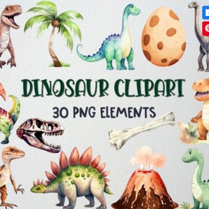 Watercolor Dinosaur Clipart Set 30 PNG Watercolor Dinosaurs Clipart ...