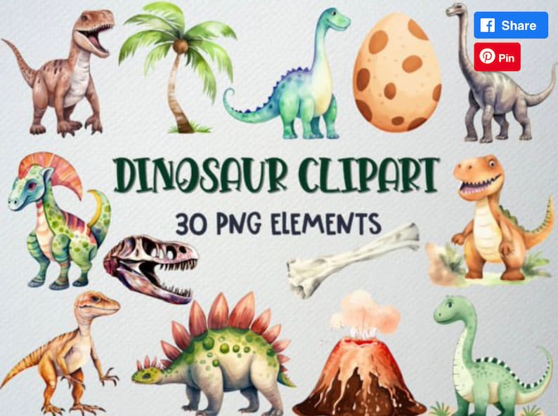Watercolor Dinosaur Clipart Set 30 PNG Watercolor Dinosaurs Clipart ...