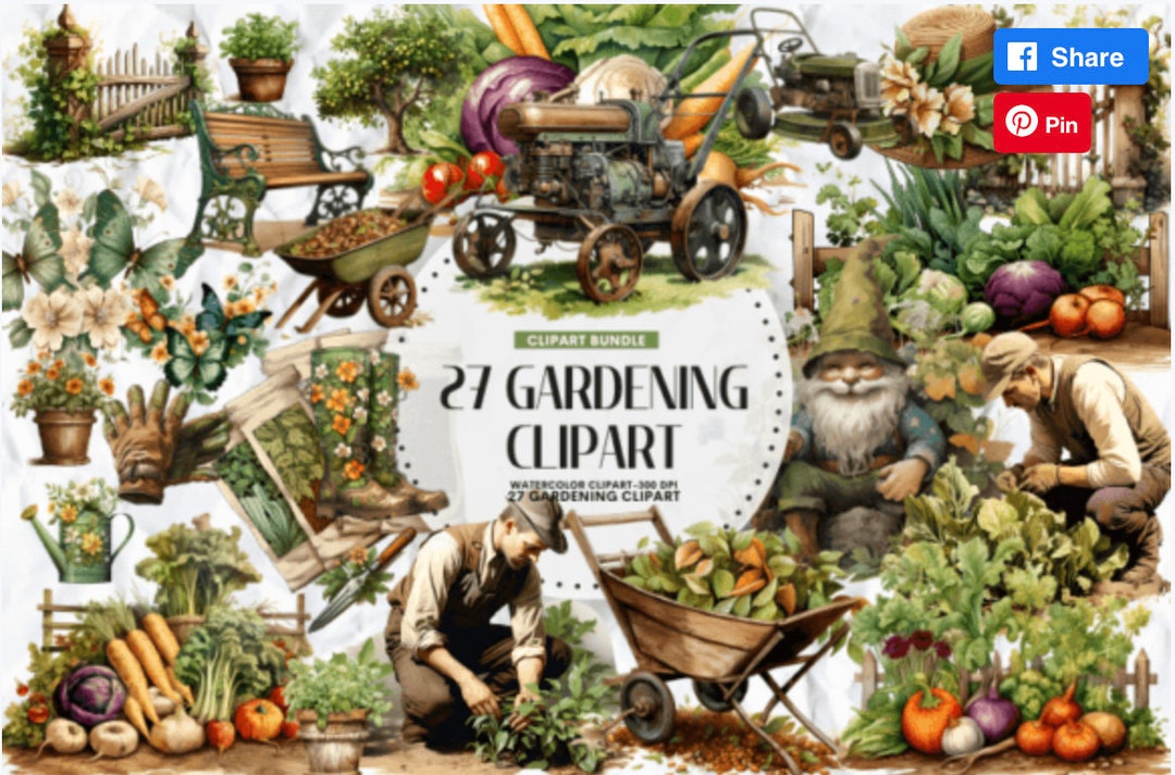 Gardening Sublimation Bundle Gardening Clipart Gardening Tools Clipart ...