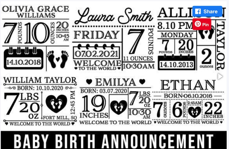 Baby Birth Announcement Svg Bundle Birth Stats Baby Svg Birth Stats ...