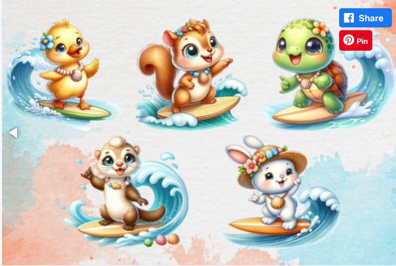 Animals Surfing Sublimation Clipart PNG Watercolor Animals Surfing ...