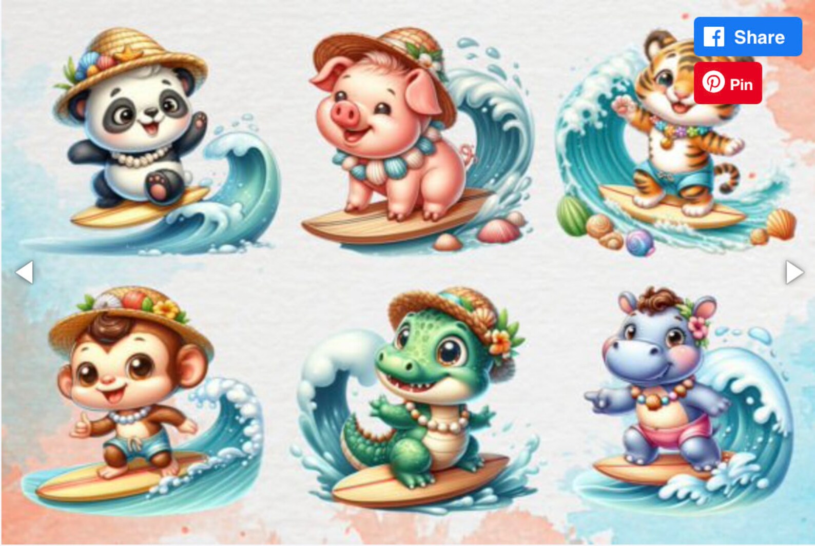 Animals Surfing Sublimation Clipart PNG Watercolor Animals Surfing ...