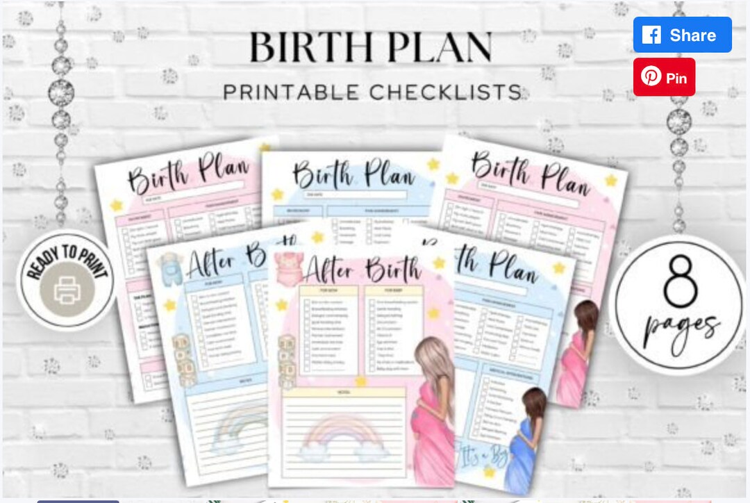 Printable Birth Plan Checklists Birth Plan Template Birth Preferences ...
