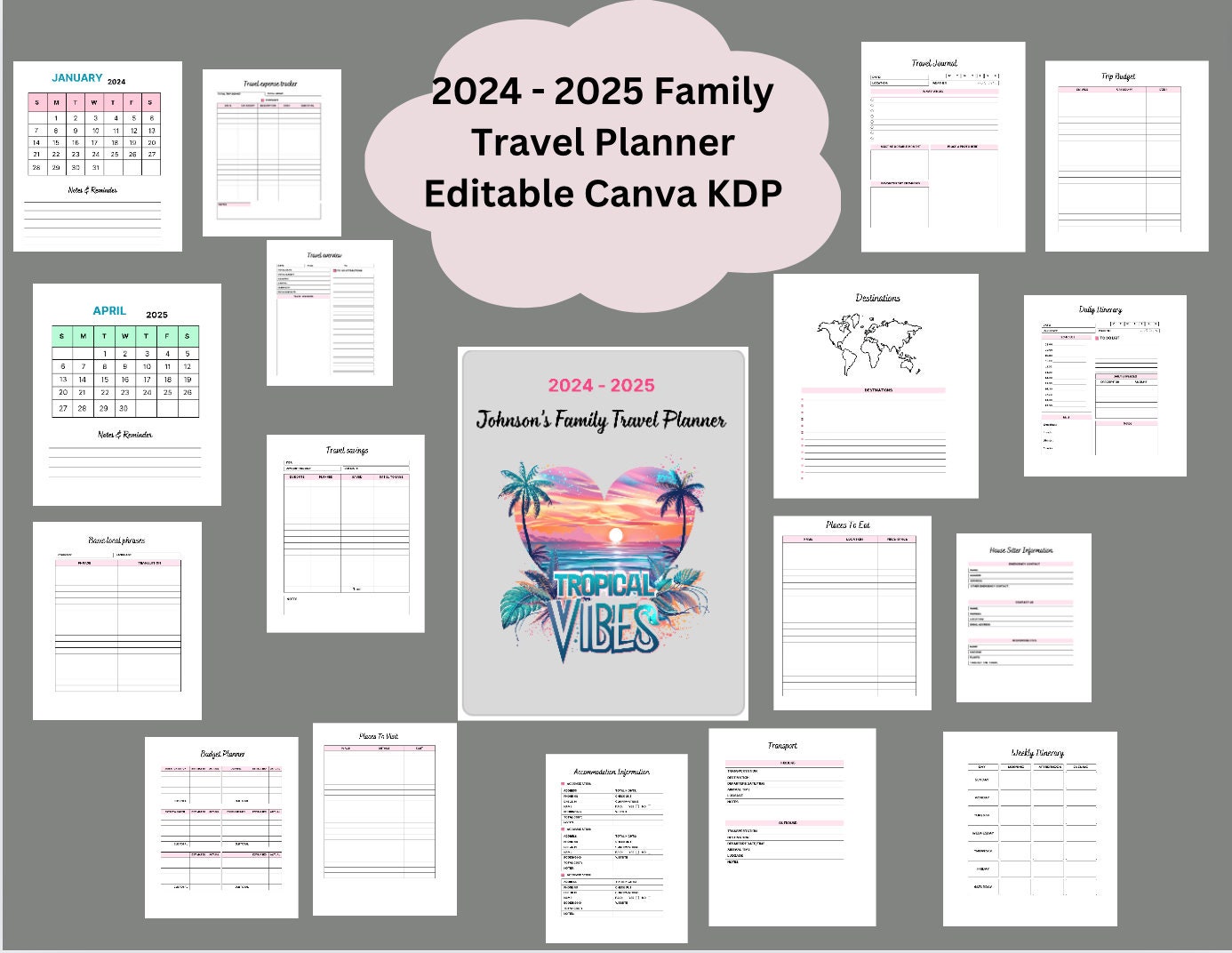 2024 2025 Travel Planner Editable Canva KDP Travel Planner Editable ...