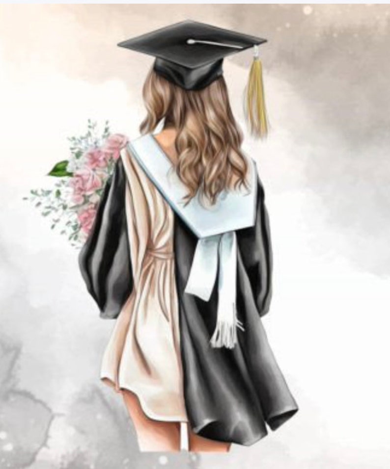 Graduación Chica Acuarela Clipart Acuarela Graduación Colección Clipart