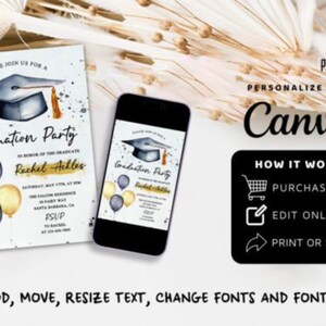 Graduation Invitation Canva Template Graduation Digital Invitation ...