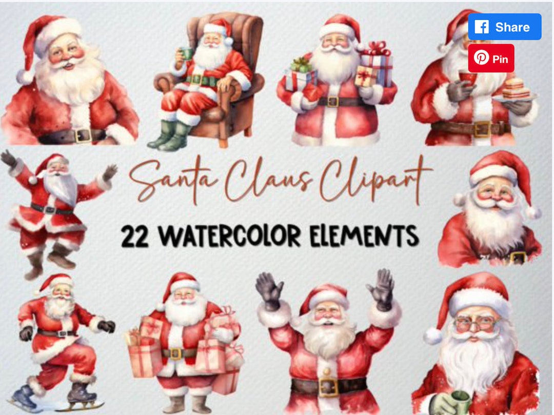 Watercolor Santa Claus Clipart Set Santa Claus Clipart 22 PNG Christmas ...