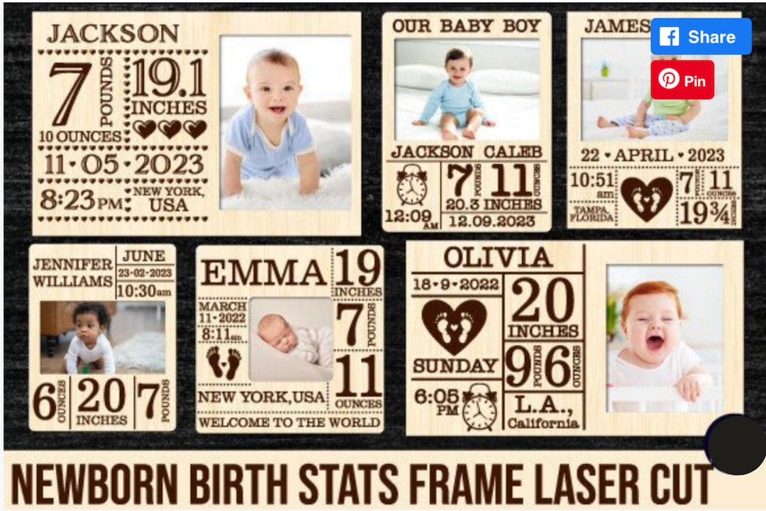 Newborn Birth Stats Frame Laser Cut Baby Photo Frame Child Metrica ...