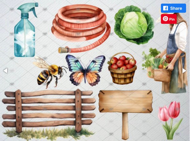 Watercolor Garden Clipart Set, 40 PNG Watercolor Garden Bundle Spring ...