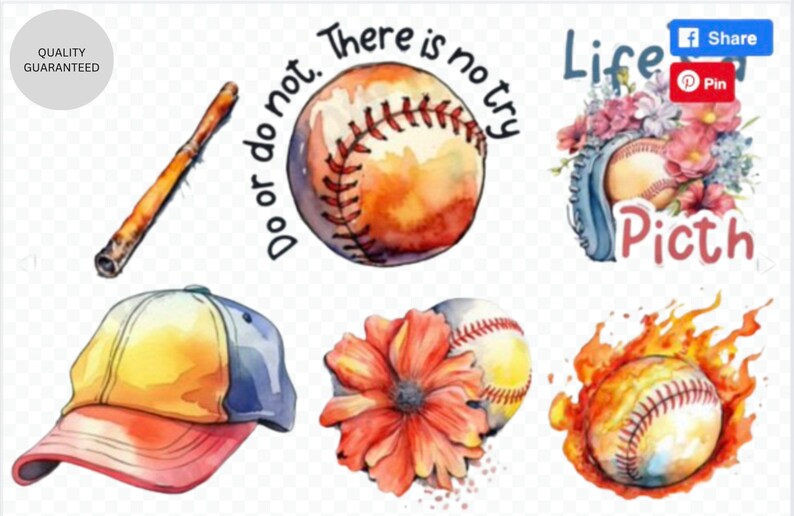 Softball Equipment Clipart PNG Graphics WATERCOLOR CLIPART, Softball ...