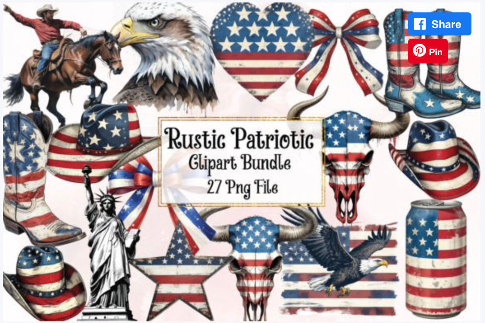 Rustic Patriotic Clipart PNG Rustic Patriotic Clipart 4th of July PNG ...
