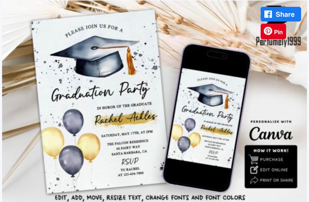 Graduation Invitation Canva Template Graduation Digital Invitation ...
