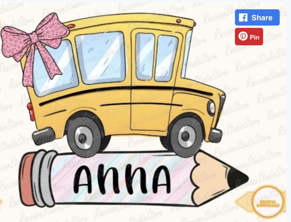 School Bus With Name and Bow Png - Etsy