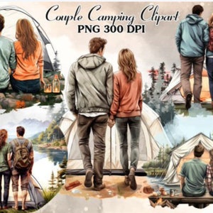 Couple Camping Watercolor Clipart Bundle Summer Camping Watercolor ...
