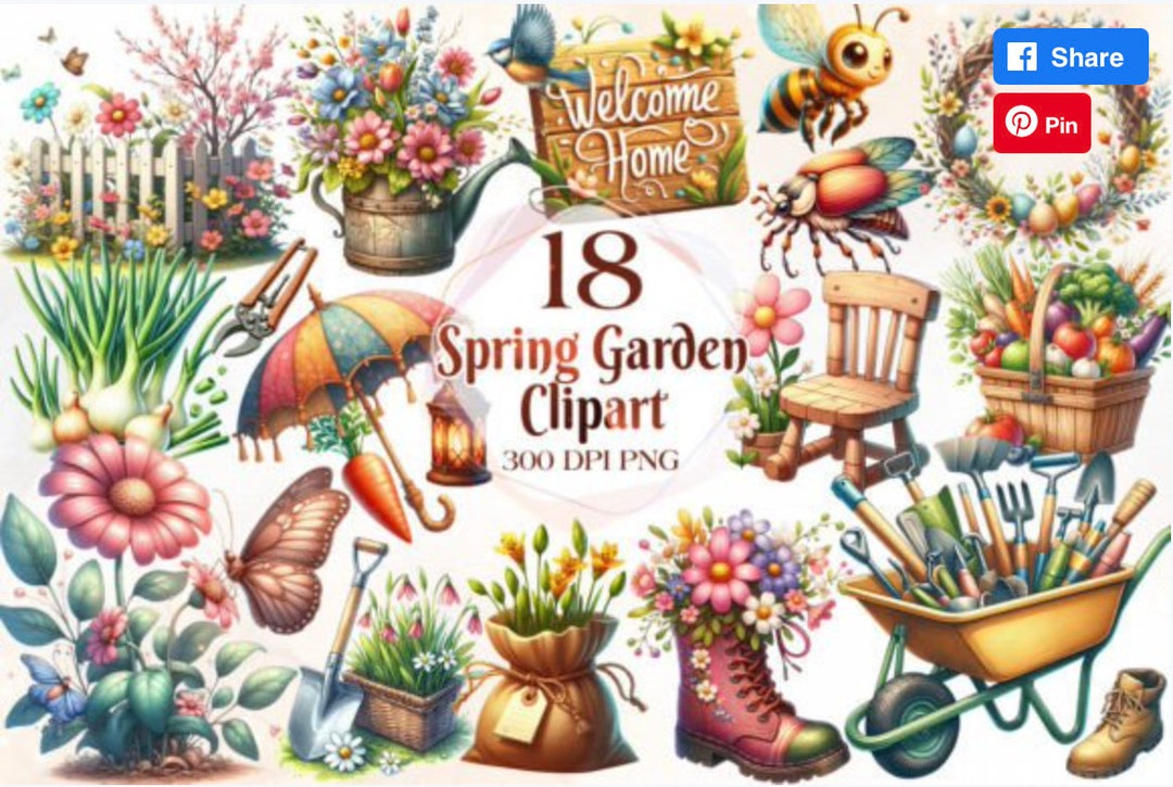Spring Garden Sublimation Clipart Bundle Gardening Clipart Gardening ...