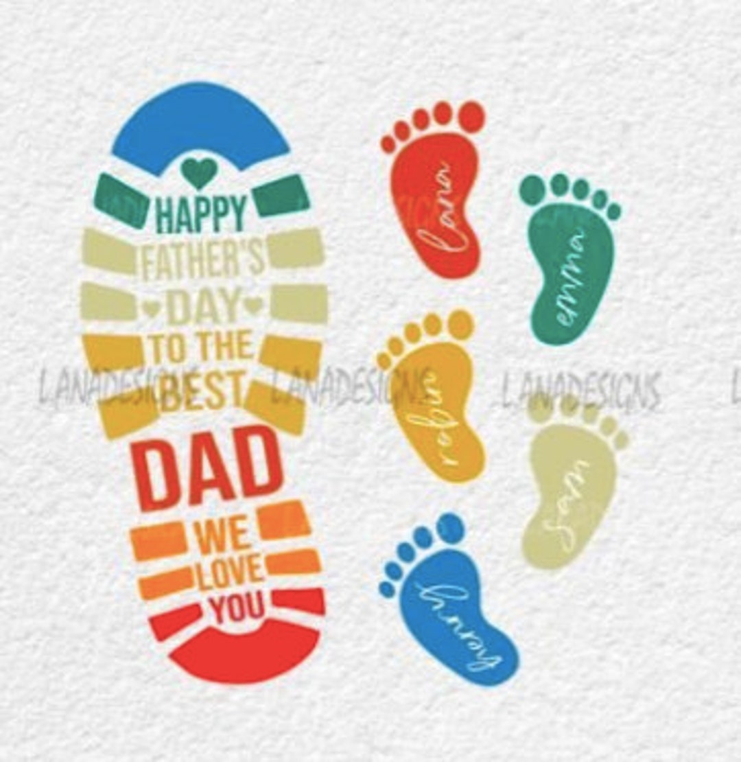 Dad Kids Footprints PNG Personalized Vintage Dad Footprint With Kid ...