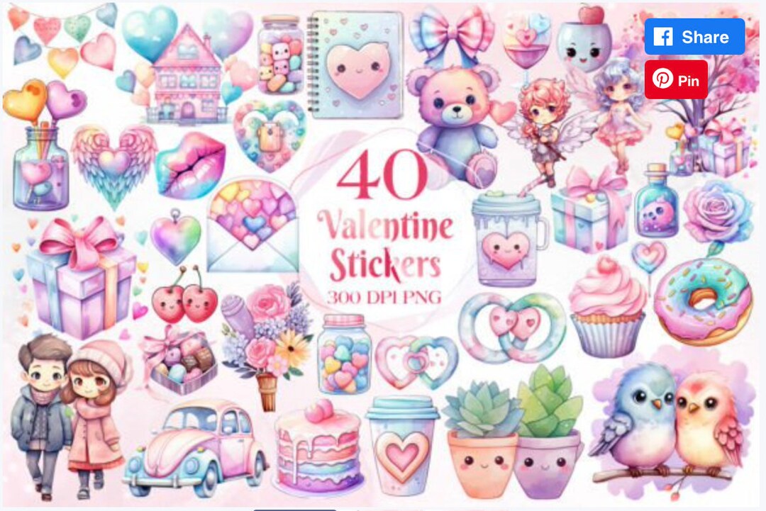 Cute Valentine Stickers Clipart Bundle Valentine's Day Digital Stickers ...