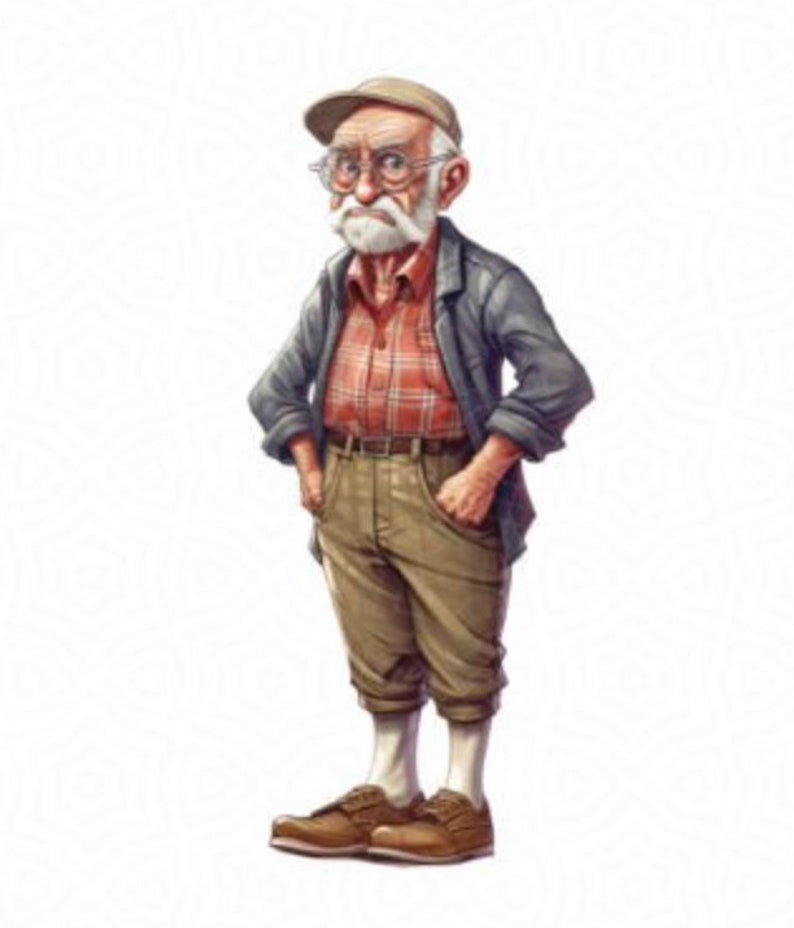 Grumpy Grandpa Sublimation Clipart Watercolor Funny Old Man Clipart ...