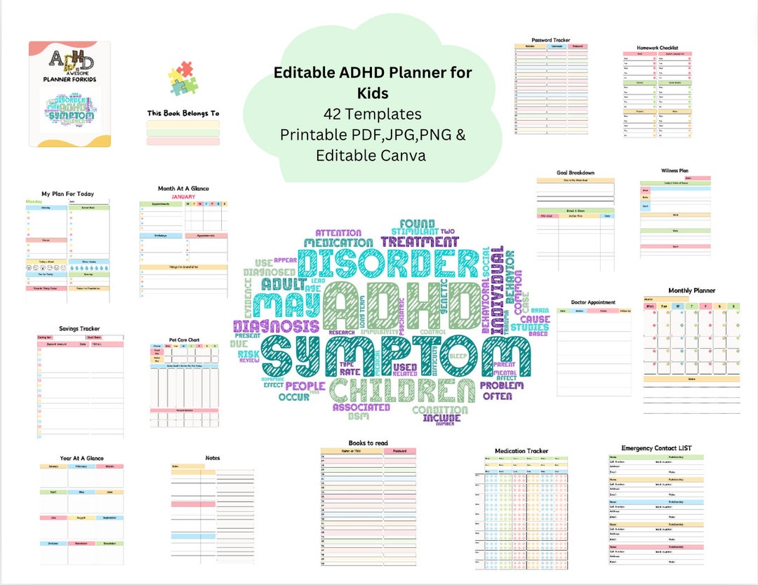 Editable ADHD Planner for Kids ADHD Planner for Kids Digital Planner ...