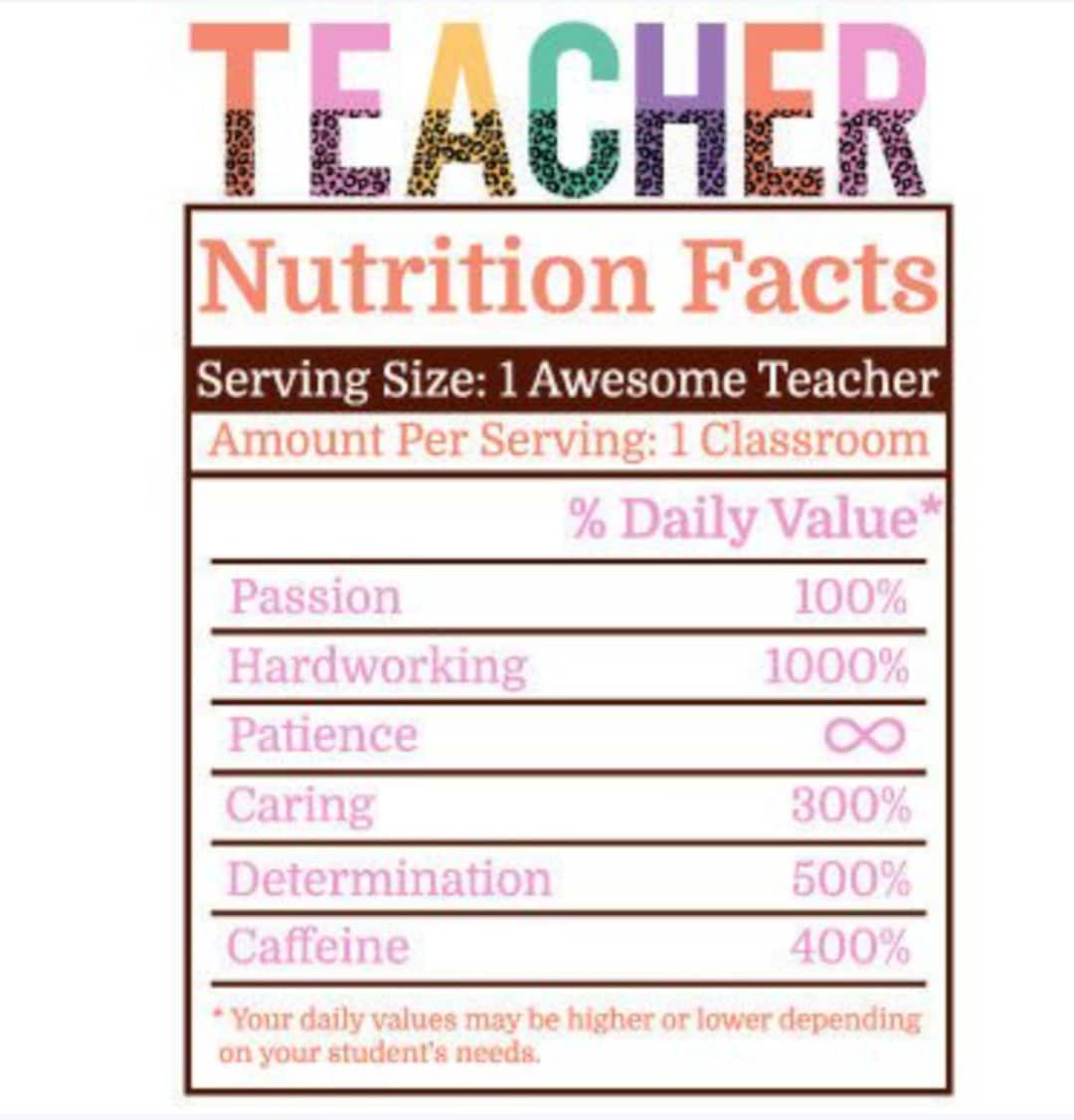 Colorful Teacher Nutrition Facts Svg Teacher Nutrition Facts SVG PNG ...