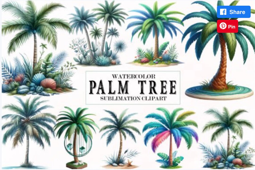 Watercolor Palm Tree Sublimation Clipart Palm Tree Png Tropical Island ...