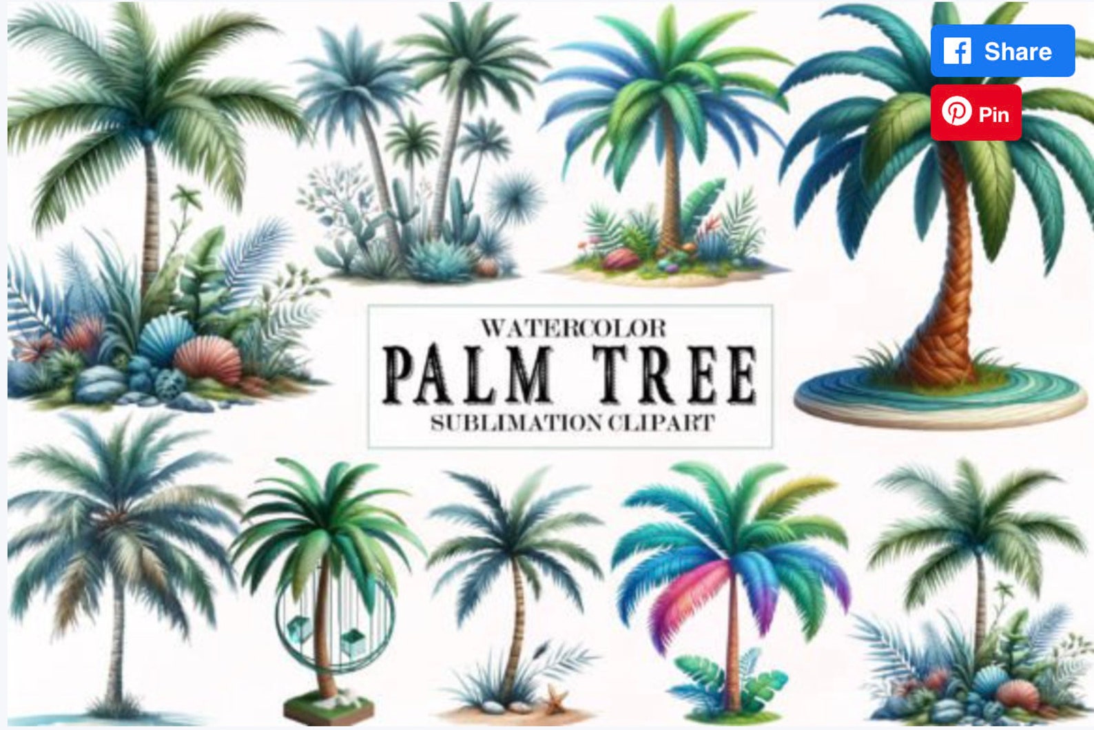 Watercolor Palm Tree Sublimation Clipart Palm Tree Png Tropical Island ...