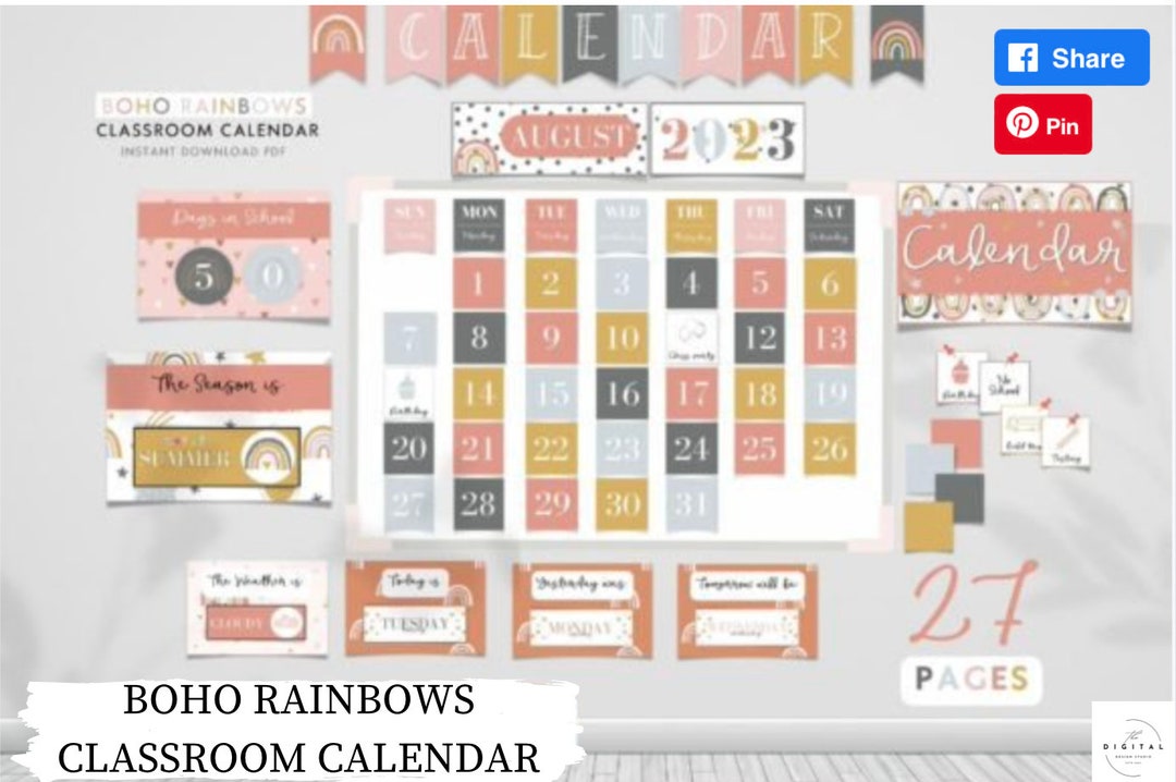 EDITABLE Printable Boho Rainbow Calendar Classroom Decor Calendar Boho ...