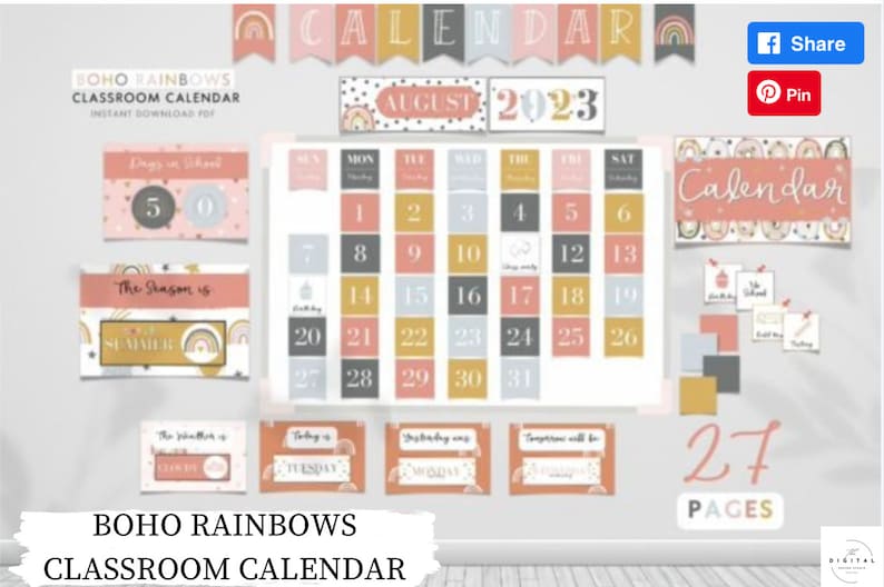EDITABLE Printable Boho Rainbow Calendar Classroom Decor Classroom ...