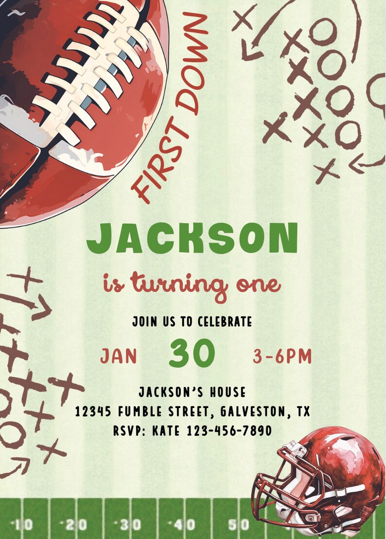 Football First Birthday Invite Template Football Birthday Invitation ...