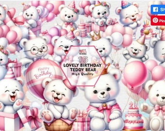 103 Sweet Baby Girl Teddy Bear Clipart Bundle Watercolor Baby Shower ...