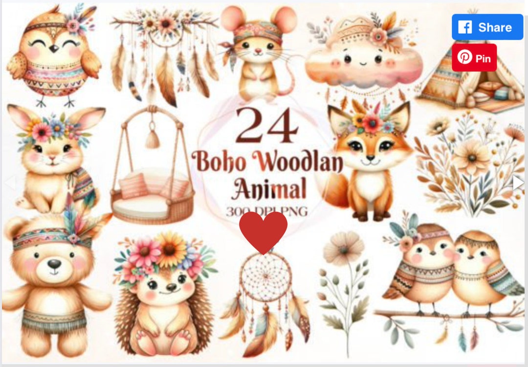 Boho Woodland Animal Clipart Bundle - Etsy