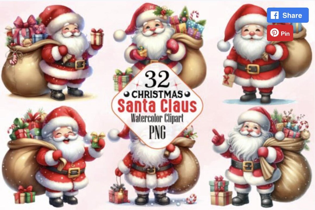 Christmas Cheerful Santa Claus Clipart Watercolor Santa Clipart Cute ...