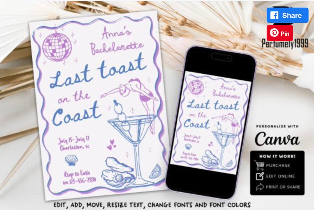 Cocktail Bachelorette Invite Template Weekend Itinerary Martini ...