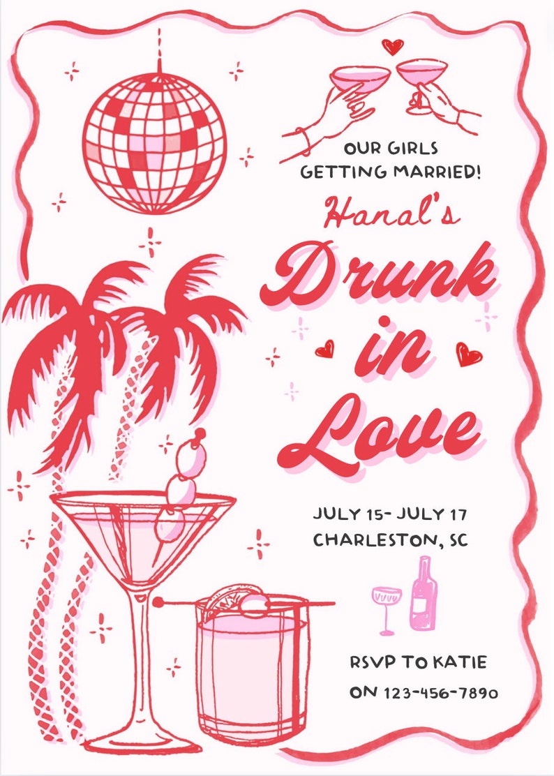 Drunk in Love Bachelorette Invitation Cocktail Bachelorette Invite Template Weekend Itinerary ...
