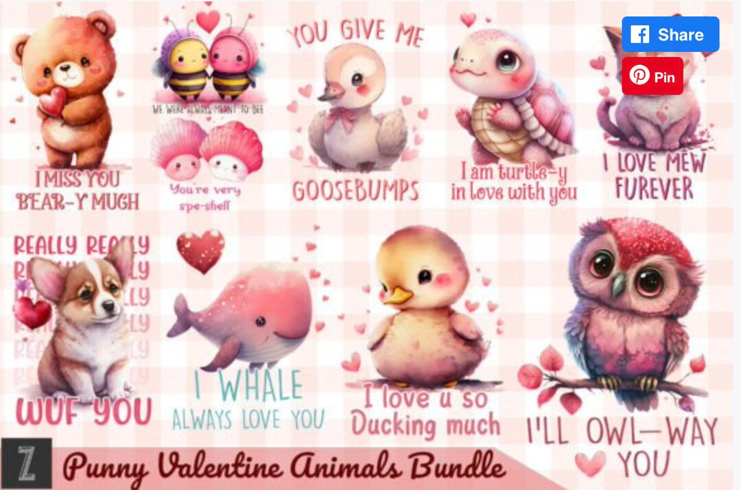 Punny Valentine Animals Bundle Valentines Day Clip Art Bundle Animal ...