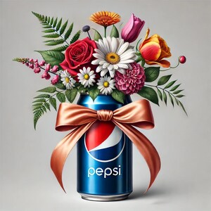 Pepsi Can With Pink Bow and a Bouquet of Flowers Png Instant Digital ...