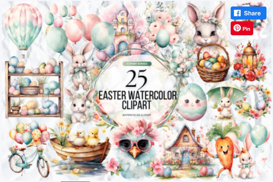 25 Happy Easter Watercolor Clipart Easter Animal Bundle Watercolor ...