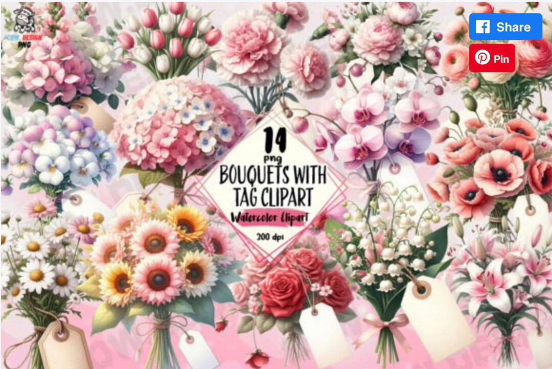 Bouquets With Tag Clipart PNG Watercolor Bouquet Clipart 14 High ...