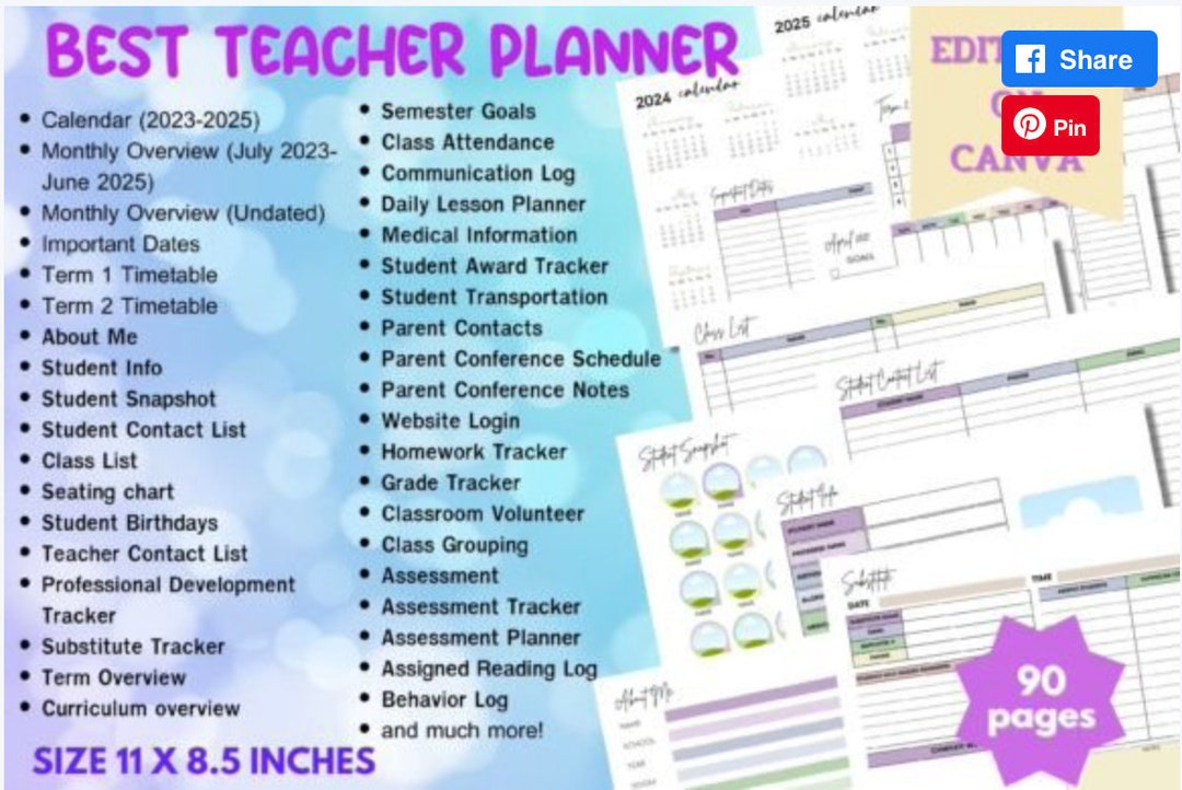 The Best Teacher Planner Canva Editable Teacher Planner Printable ...