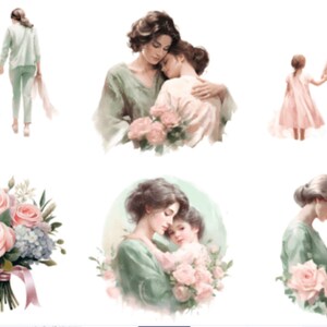 Watercolor Mothers Day Clipartmother Daughter Clipart Bundle, Family ...