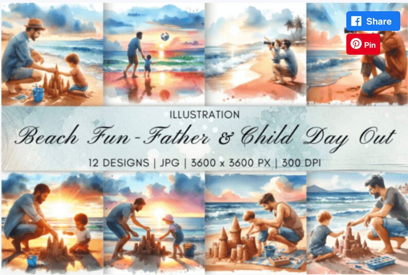 Beach Fun Father and Child Png Father and Son Clipart Bundle Dad and ...