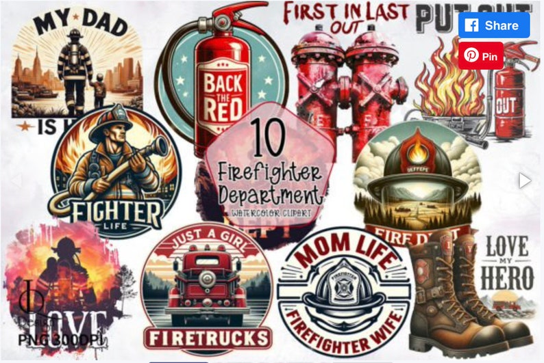 Fire Department Bundle Clipart PNG Watercolor Fire Station Clipart Cute ...